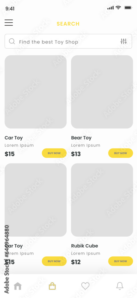 Online Toy Shopping, Doll Store and Teddy Bear E-commerce Yellow App Ui ...