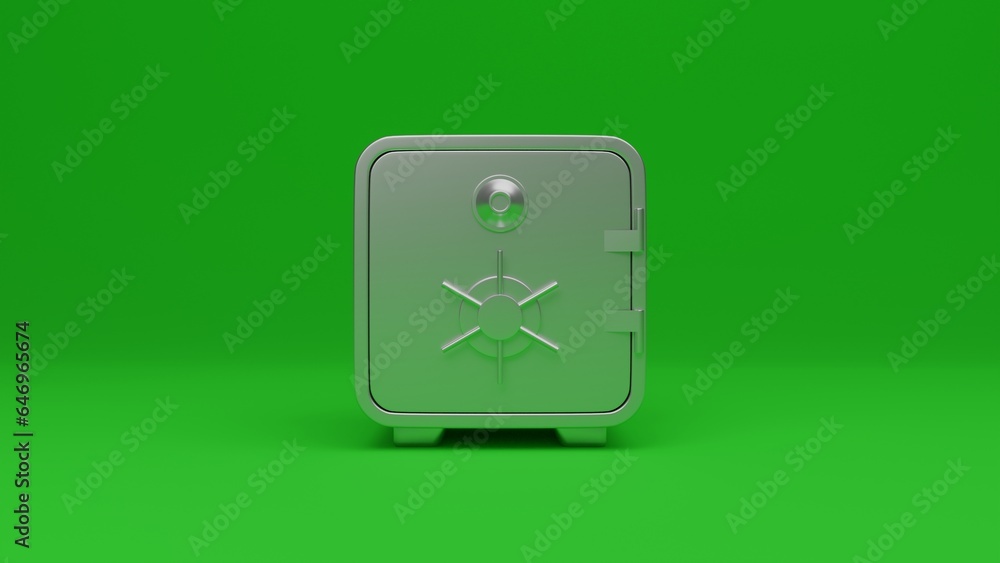 Bank safe with opening steel door, perspective view. Metal vault box ...