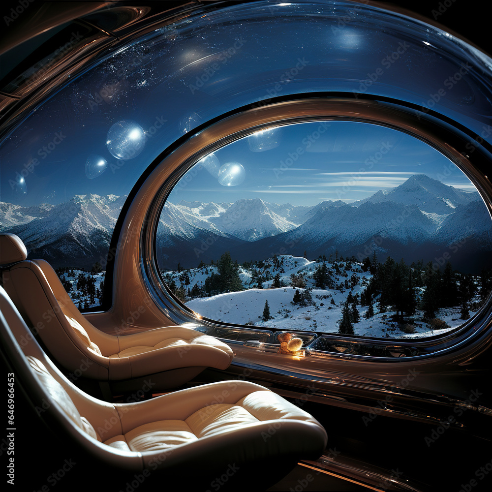 Futuristic spaceship interior design with neon glow. Luxury environment ...