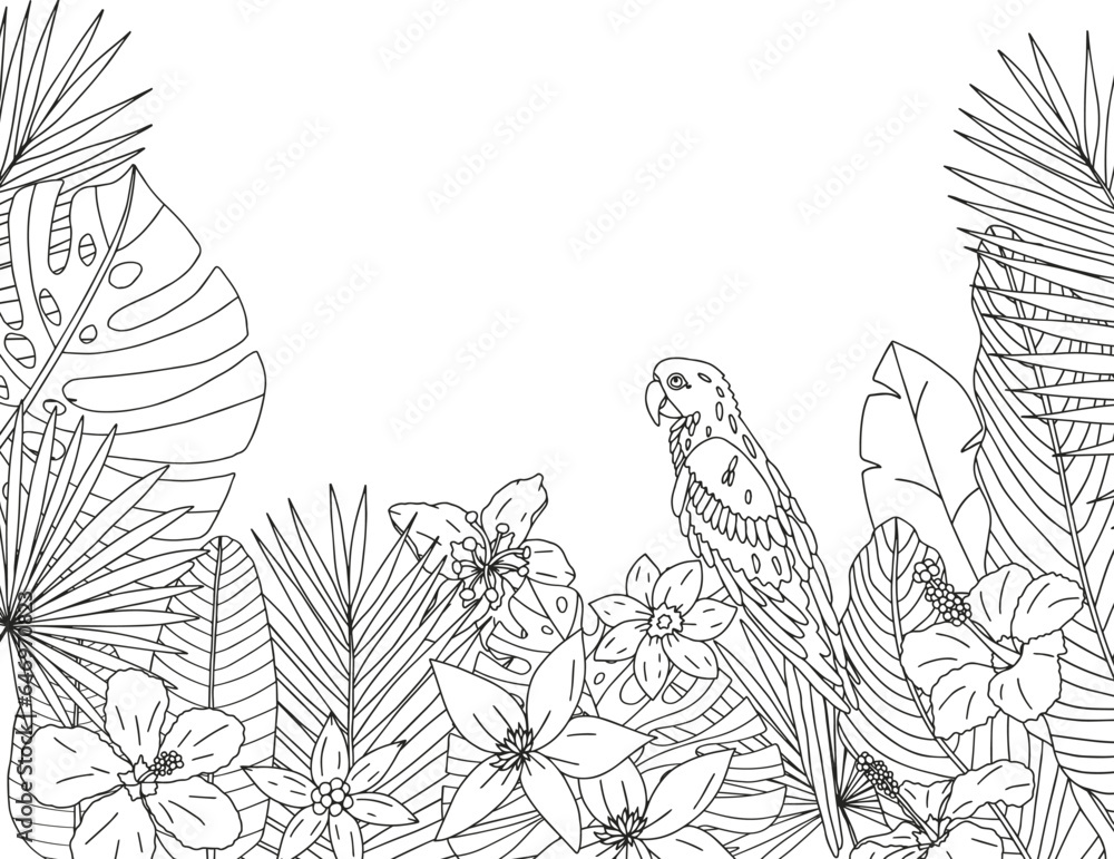 Coloring page made of tropical flowers and leaves. The best activity to ...