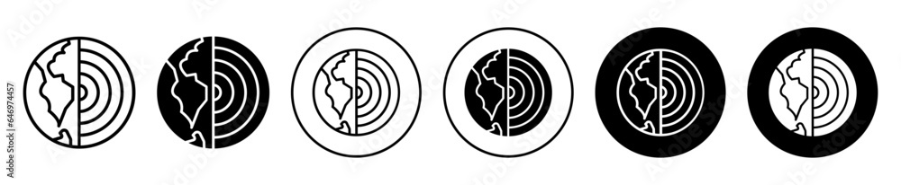 Earth layers icon. Planet outer sphere cut out to study and research of ...