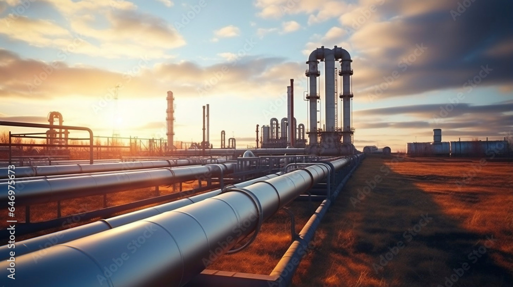 high quality photo, Large oil pipeline and gas pipeline in the process ...