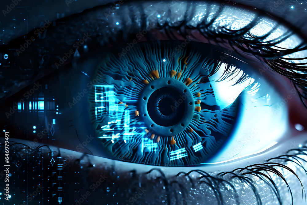 cyber eye, human eye with innovative built-in technologies, tracking ...