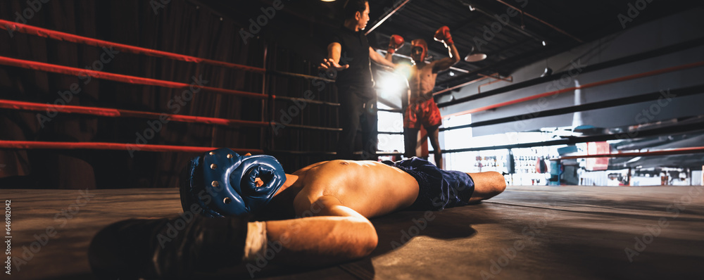Boxing referee intervene, halting the fight to check fallen competitor ...