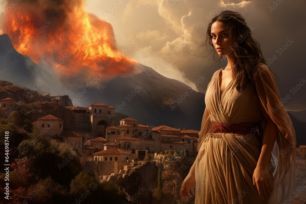 Majestic Ancient greek volcano eruption view. Generate Ai Stock ...