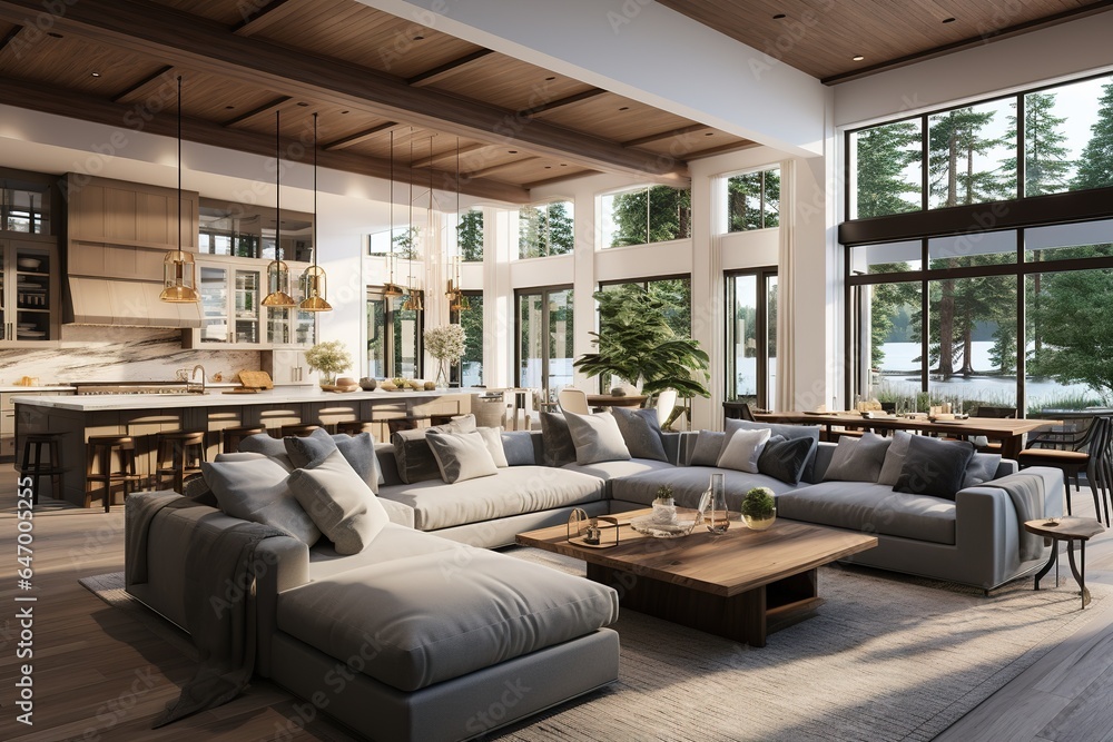 Beautiful living room interior in new luxury home with open concept ...