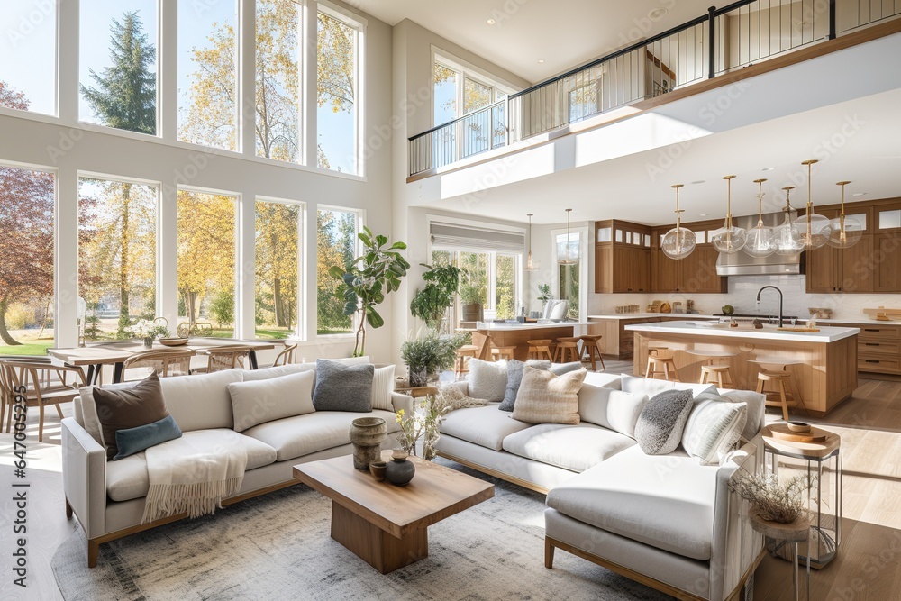 Beautiful living room interior in new luxury home with open concept ...