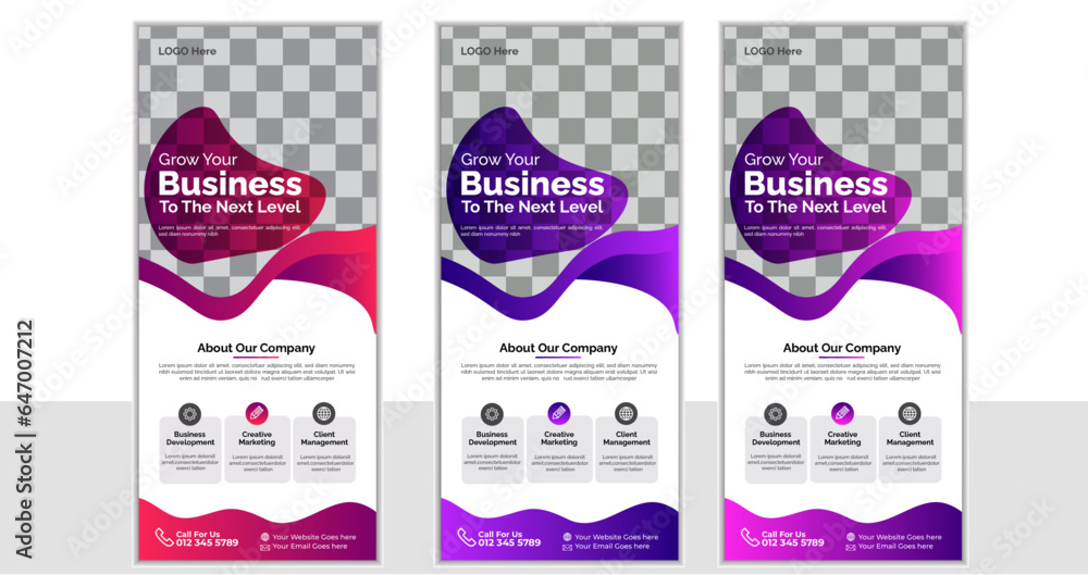 set of corporate rull up banner design template with different colors ...