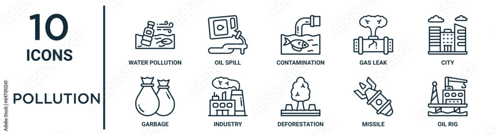 pollution outline icon set such as thin line water pollution ...