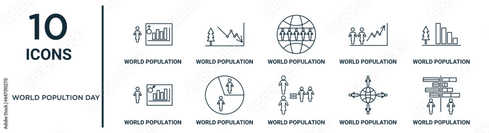 world popultion day outline icon set such as thin line world population ...
