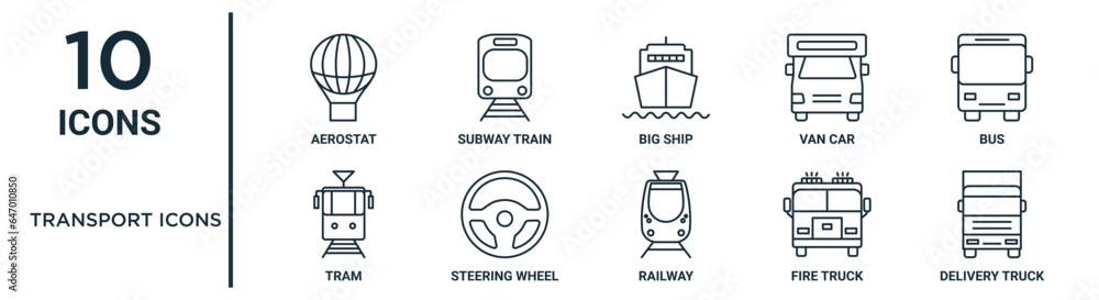Vetor de transport icons outline icon set such as thin line aerostat ...