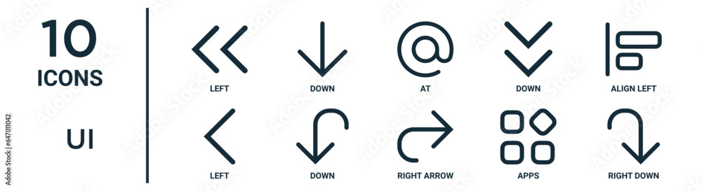 ui outline icon set such as thin line left, at, align left, down, apps ...