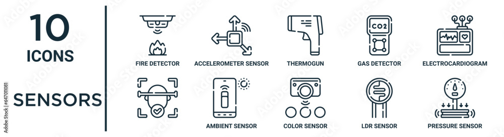 Vetor de sensors outline icon set such as thin line fire detector ...