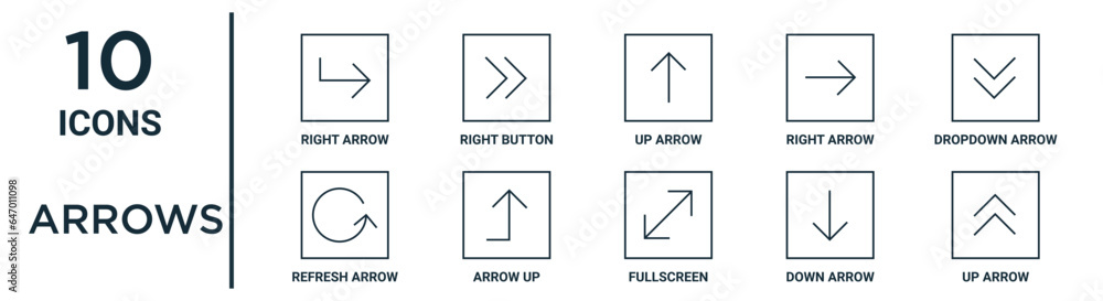 arrows outline icon set such as thin line right arrow, up arrow ...