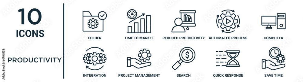 productivity outline icon set such as thin line folder, reduced ...