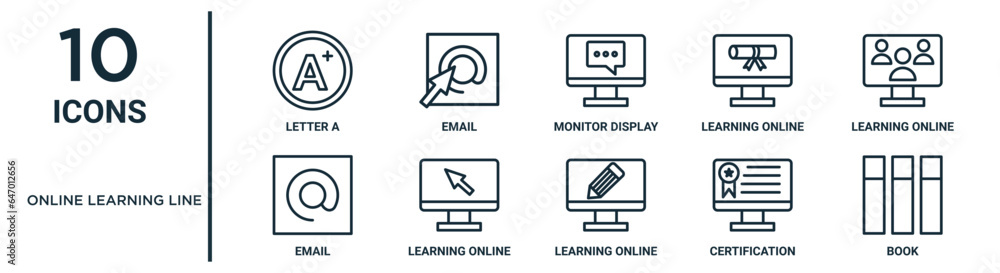 online learning line outline icon set such as thin line letter a ...