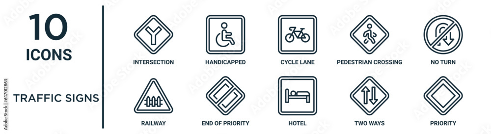 Vetor de traffic signs outline icon set such as thin line intersection ...