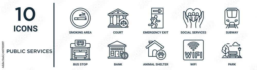 public services outline icon set such as thin line smoking area ...