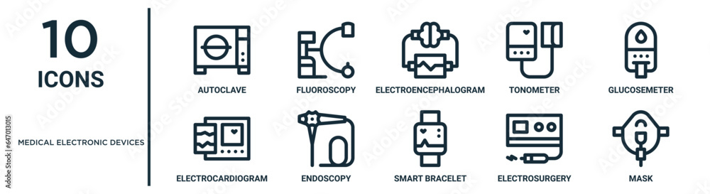 medical electronic devices outline icon set such as thin line autoclave ...