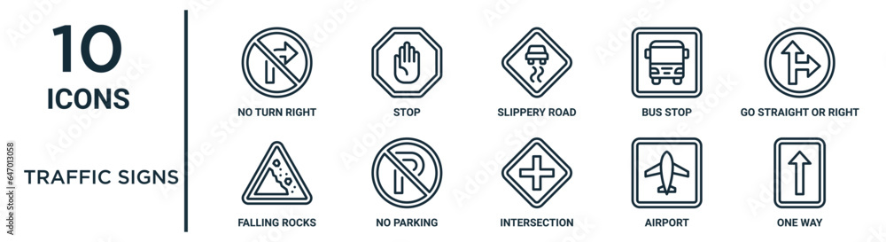 traffic signs outline icon set such as thin line no turn right ...