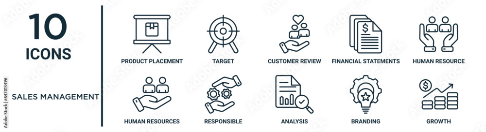 Vetor de sales management outline icon set such as thin line product ...