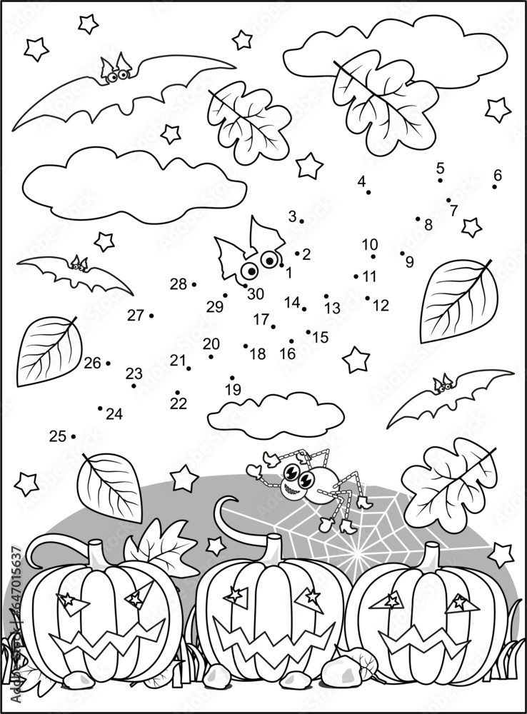 Dot-to-dot and coloring page - Halloween bat Stock Vector | Adobe Stock