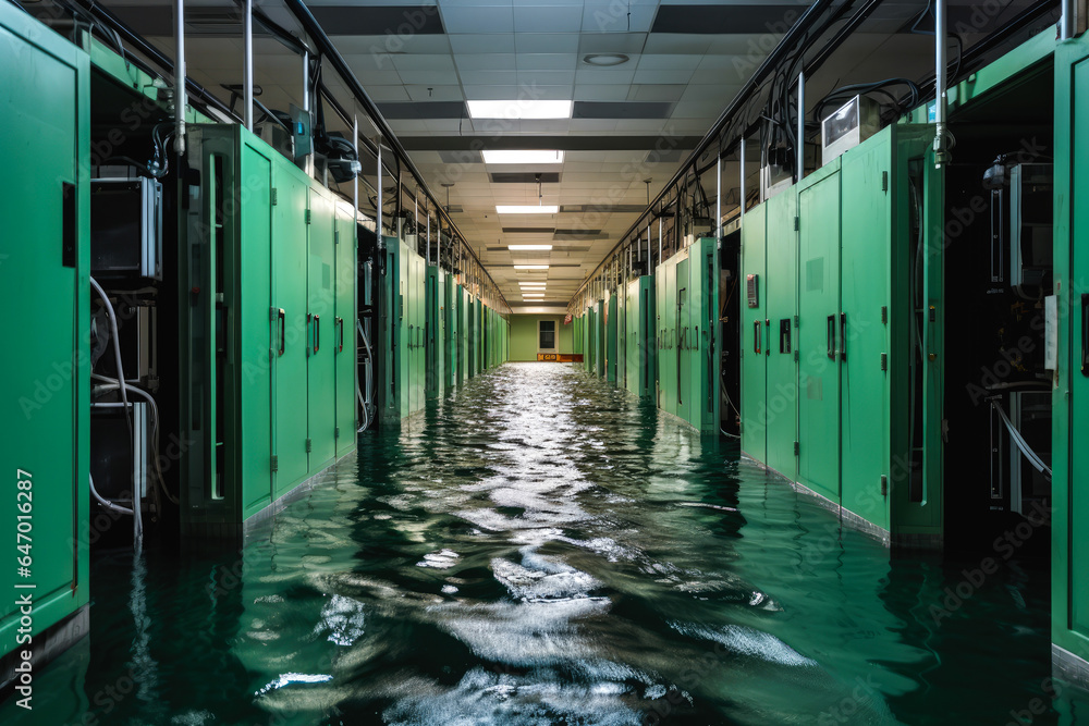 Datacenter being flooded. Water flooding the supercomputer array, IT damage Stock Photo | Adobe ...