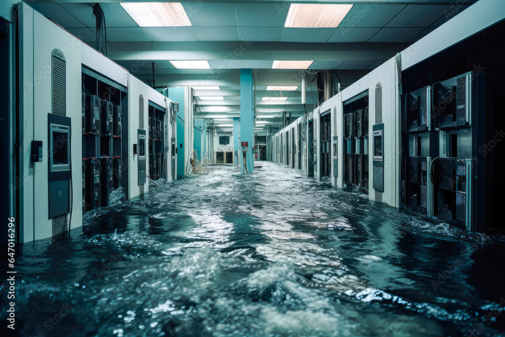 Datacenter being flooded. Water flooding the supercomputer array, IT damage Stock Photo | Adobe ...