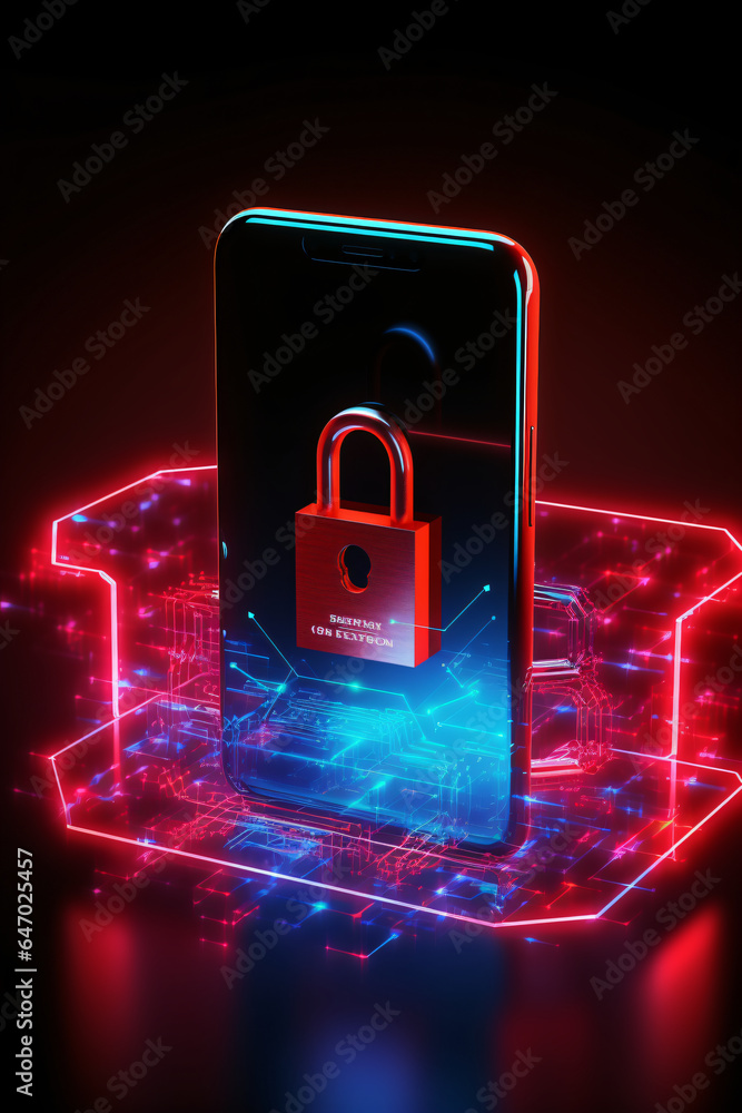 Cyber-Sicherheitskonzept mit Handy - und Vorhängeschloss-Symbol auf dem Display Stock ...