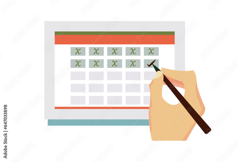 Hand with pen mark calendar, The calendar icon represents a visual ...