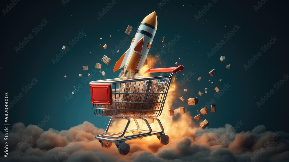 rocket coming out of groceries to show the skyrocketing cost of food ...