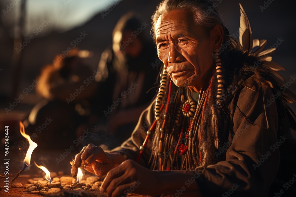 Tribal elder from the Navajo tribe performing a traditional blessing ...