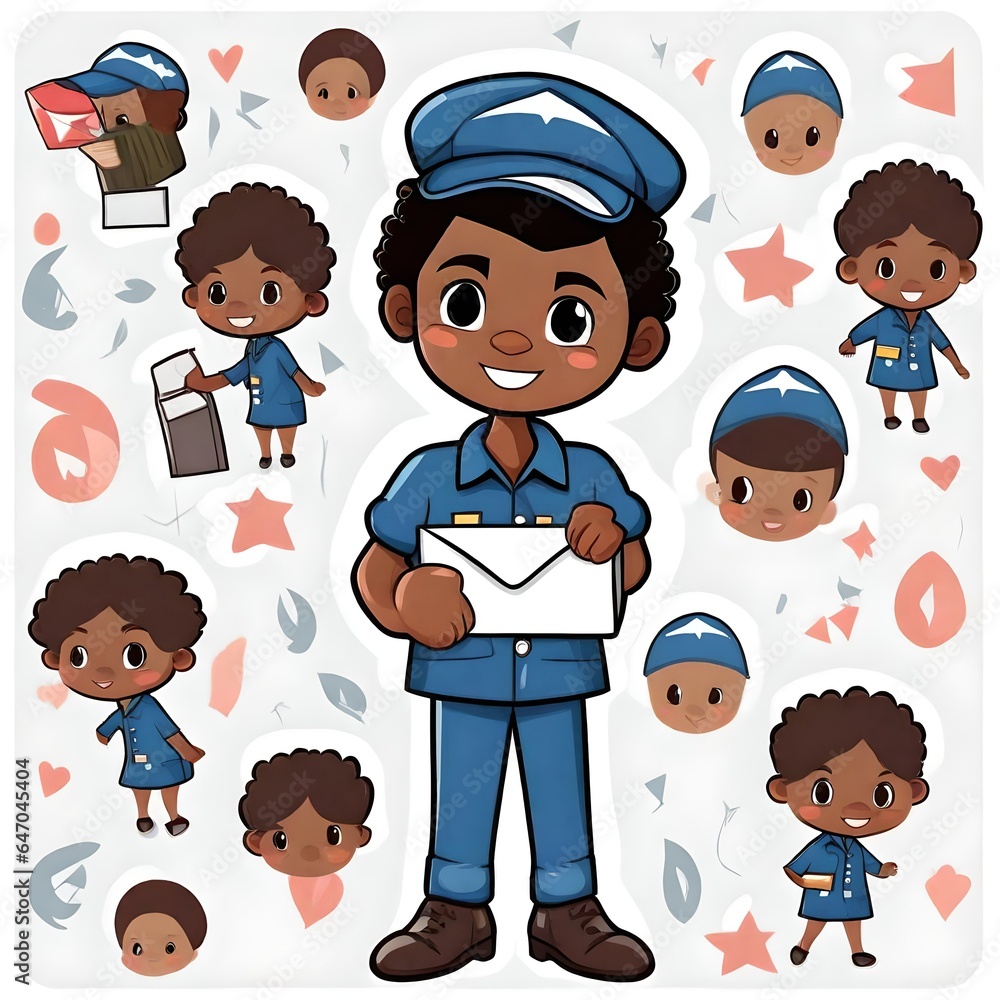 a cute chibi illustration of a black african american mailman delivery ...