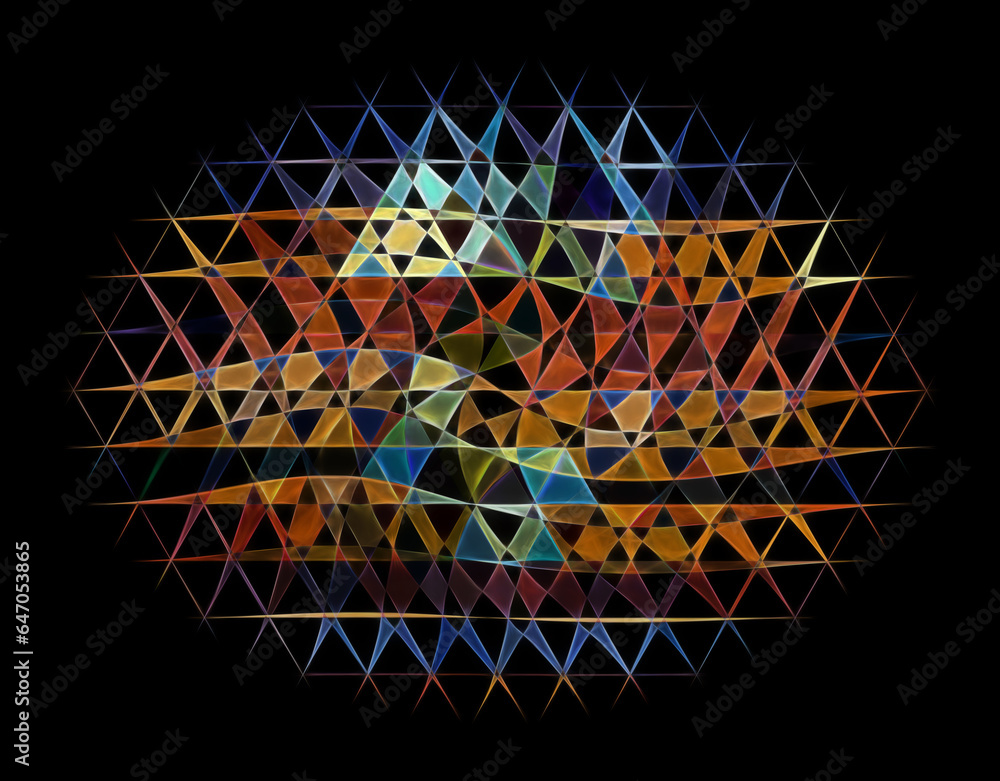 complex ellipse shaped pattern in triangular gold and blue connected ...