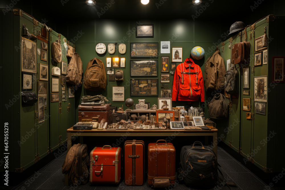 Locker in a museum or exhibition, containing artifacts and historical ...