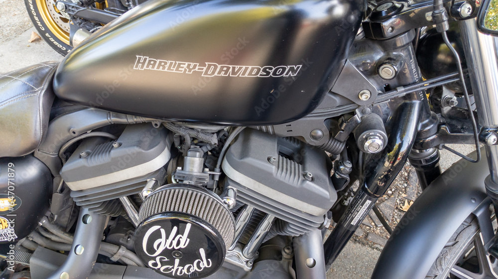 harley davidson logo text old school and brand sign on fuel tank petrol ...