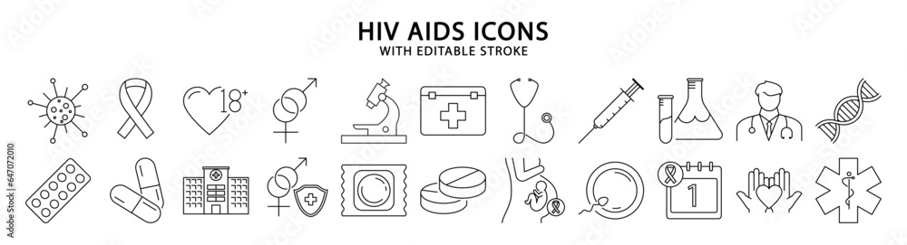 HIV AIDS icons. Set icon about HIV AIDS. HIV AIDS line icons. Vector ...