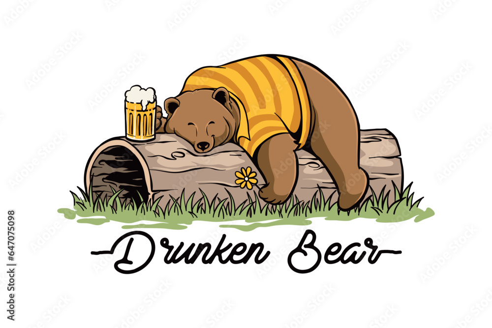 vector illustration of a bear drinking beer. Awesome mascot for logo or ...