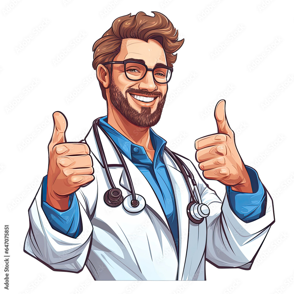 Handsome doctor gives a thumbs up 2D cartoon vector isolated on a ...