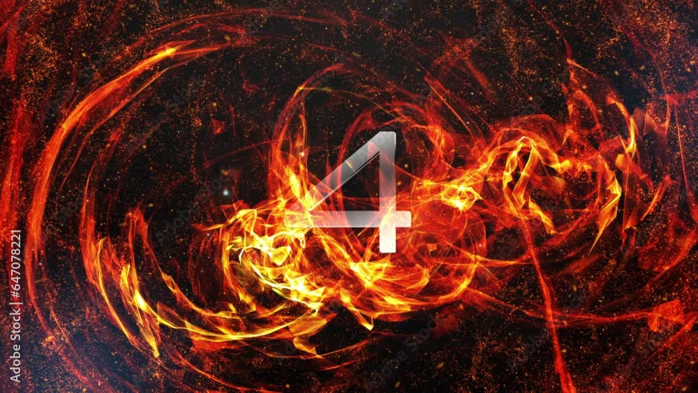 Five Seconds Countdown Timer With Abstract Fire Burst Energy Background