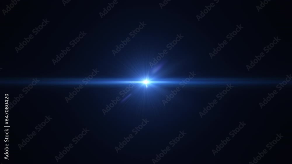 Abstract loop center glow blue star optical lens flares light streaks ...
