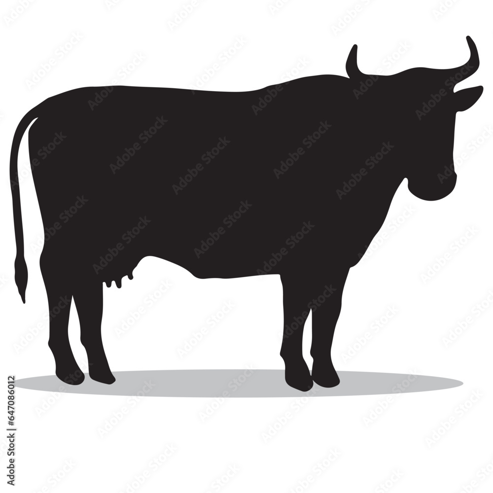Cow Silhouette, cute Cow Vector Silhouette, Cute Cow cartoon Silhouette ...