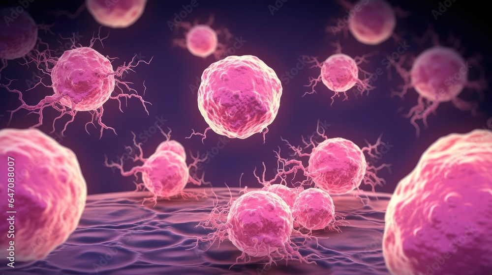 Group of isolated pink cancer cells, cancer awareness heath and medical ...