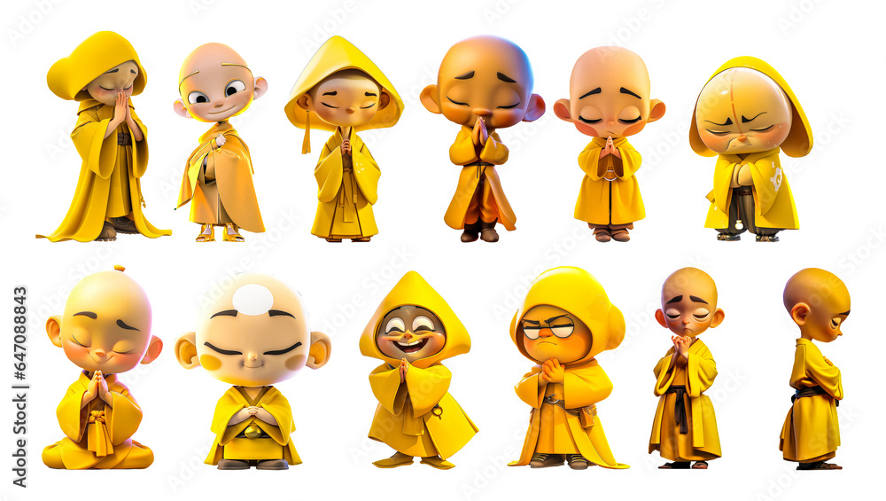 emoji emoticon set of little monk character multiple poses and ...