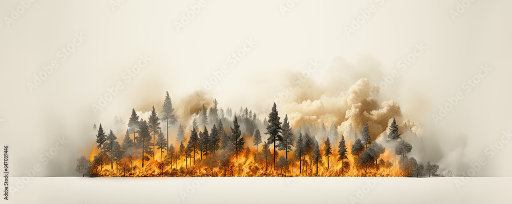 minimalist illustration of a fire burning in the middle of a forest ...