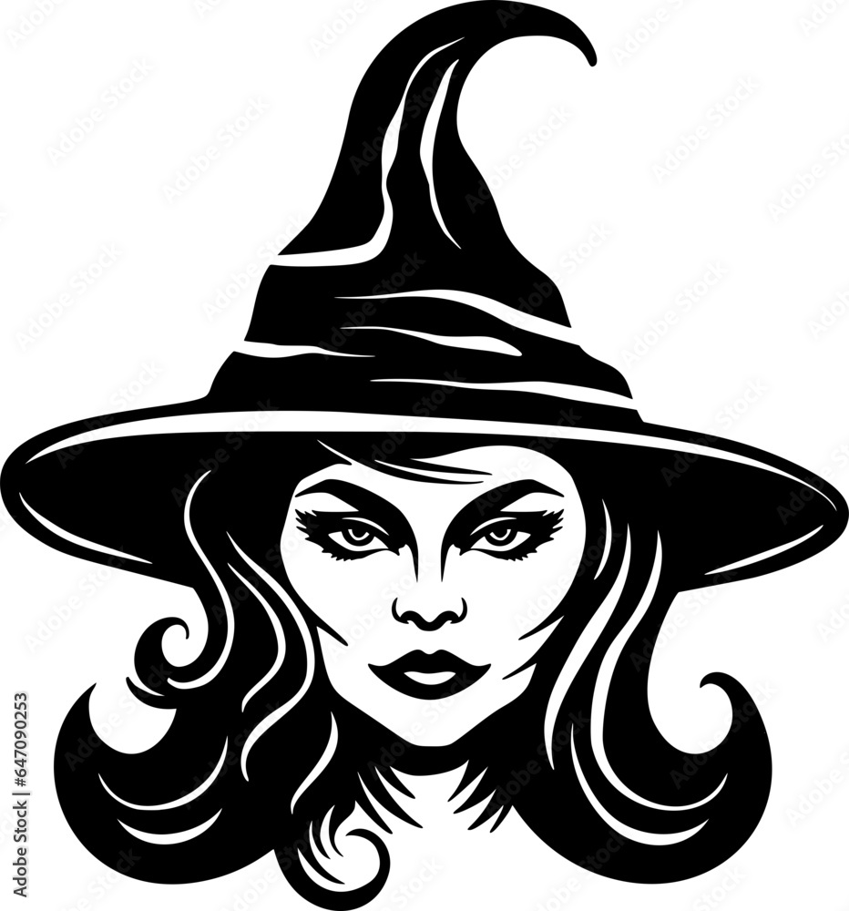 Spooky Halloween witch woman face with a hat witchcraft vector magical ...