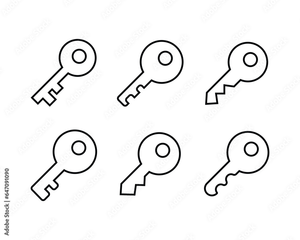 Keys icon set, Closing, opening door, Locking unlocking door key icons ...