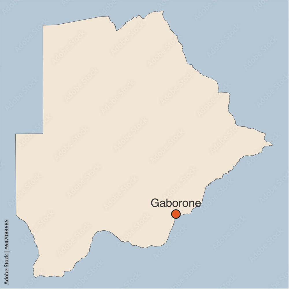 Map of Botswana and its capital city of Gaborone on beige Stock Vector ...