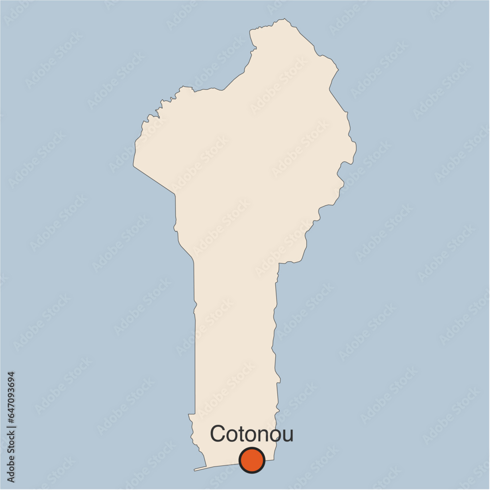 Map of Benin and its capital city of Cotonou on beige Stock Vector ...