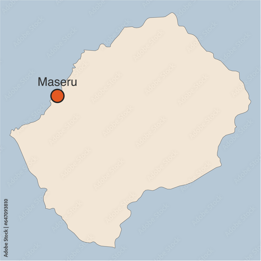 Map of Lesotho and its capital city of Maseru on beige Stock Vector ...